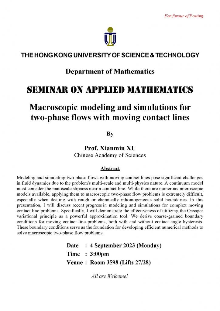 Department of Mathematics - Seminar on Applied Mathematics - Macroscopic modeling and ...